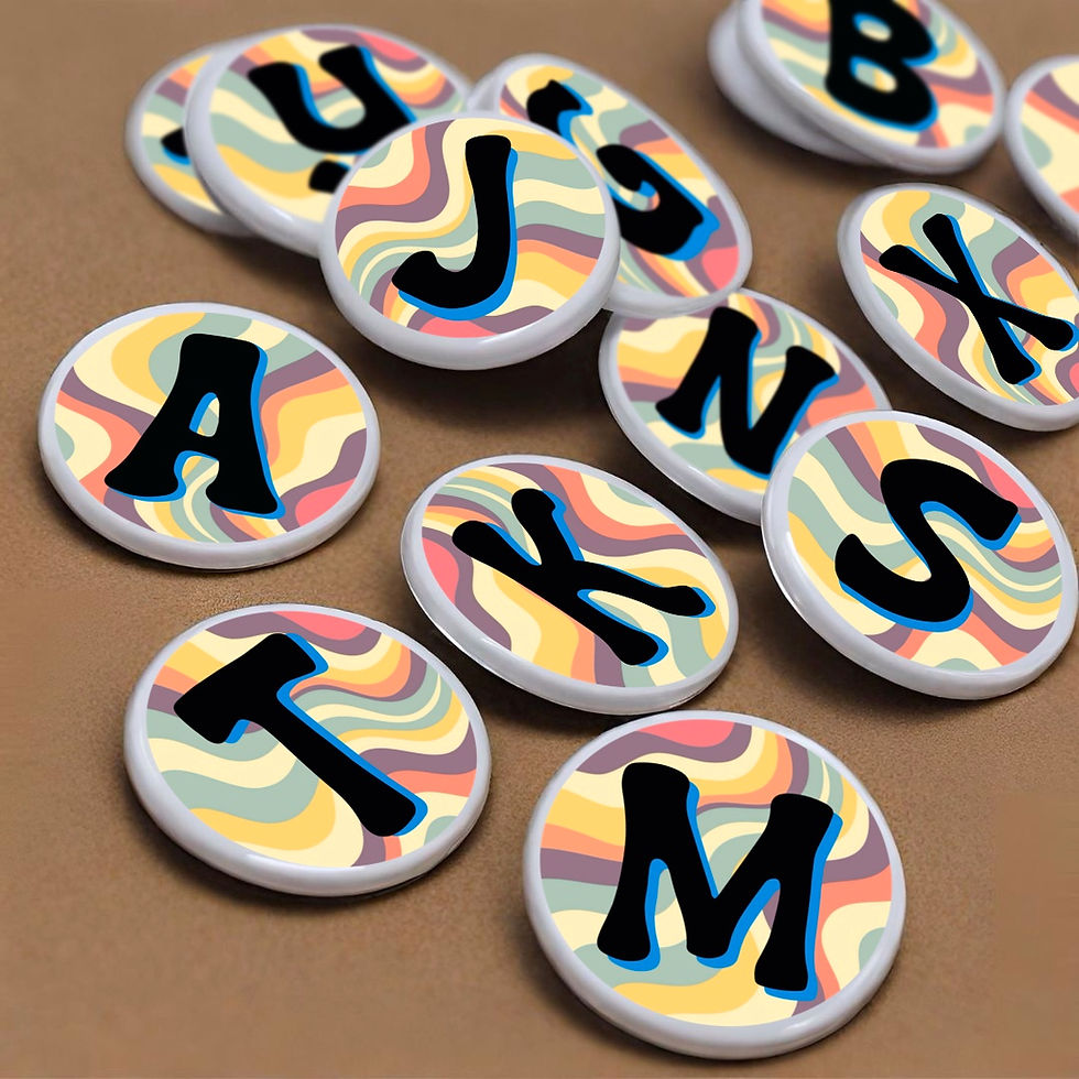 Retro Wave Letter Pin Badges & Magnets | Anna Burton Designs