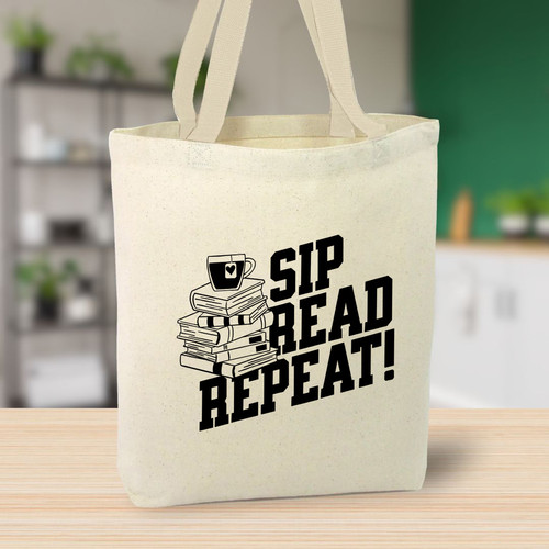 Sip Read Repeat Canvas Tote Bag, Tea | Anna Burton Designs