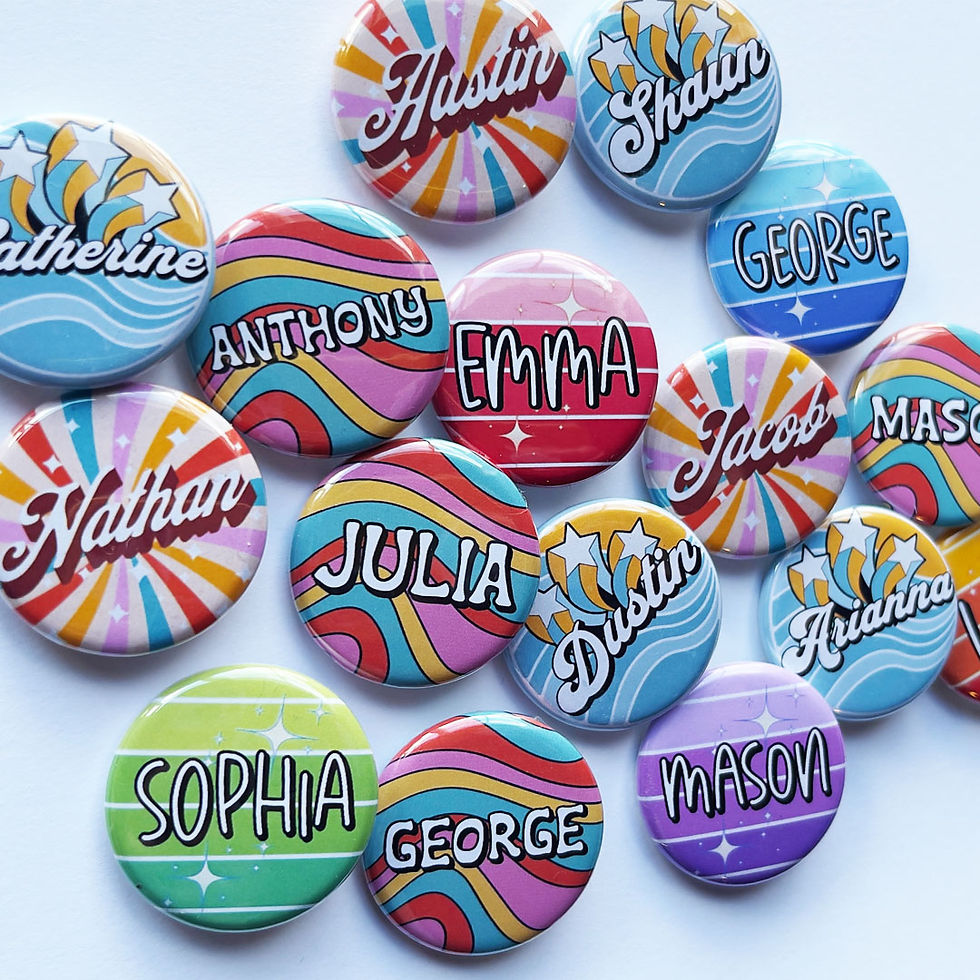 Retro Custom Names Pin Badges and Magnets | Anna Burton Designs