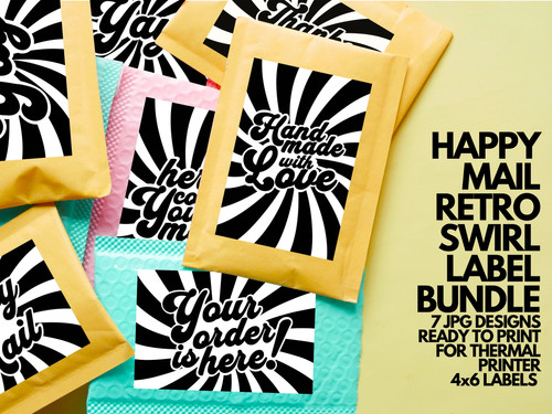 Happy Mail Retro Swirl Thermal Printer Labels | Anna Burton Designs