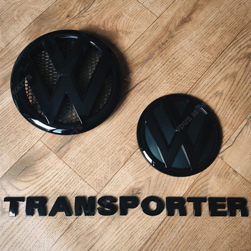 VW T5.1 GLOSS BLACK FRONT REAR AND TRANSPORTER BADGE | The VDUB Monkeys
