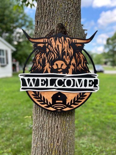 Highland cow front door sign | SilvaLiningDesigning