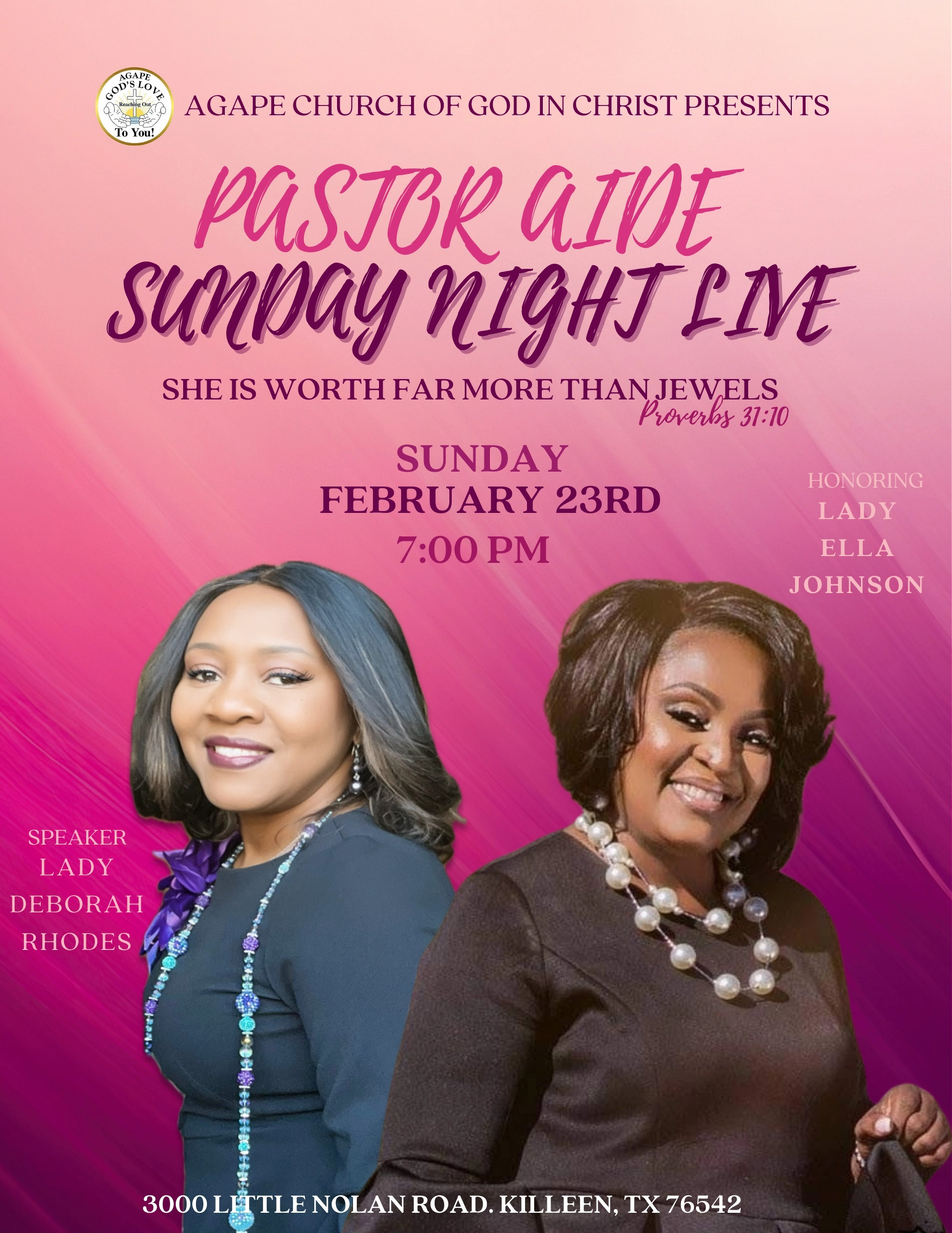 Pastor Aide Sunday Night Live | agape