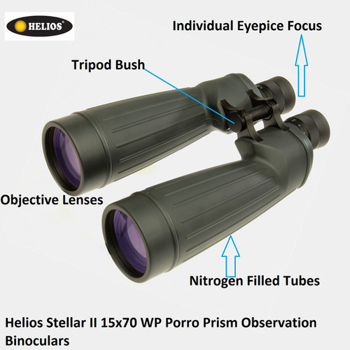 Helios Stellar II 15x70 WP Porro Prism Observation Binocular is a high ...