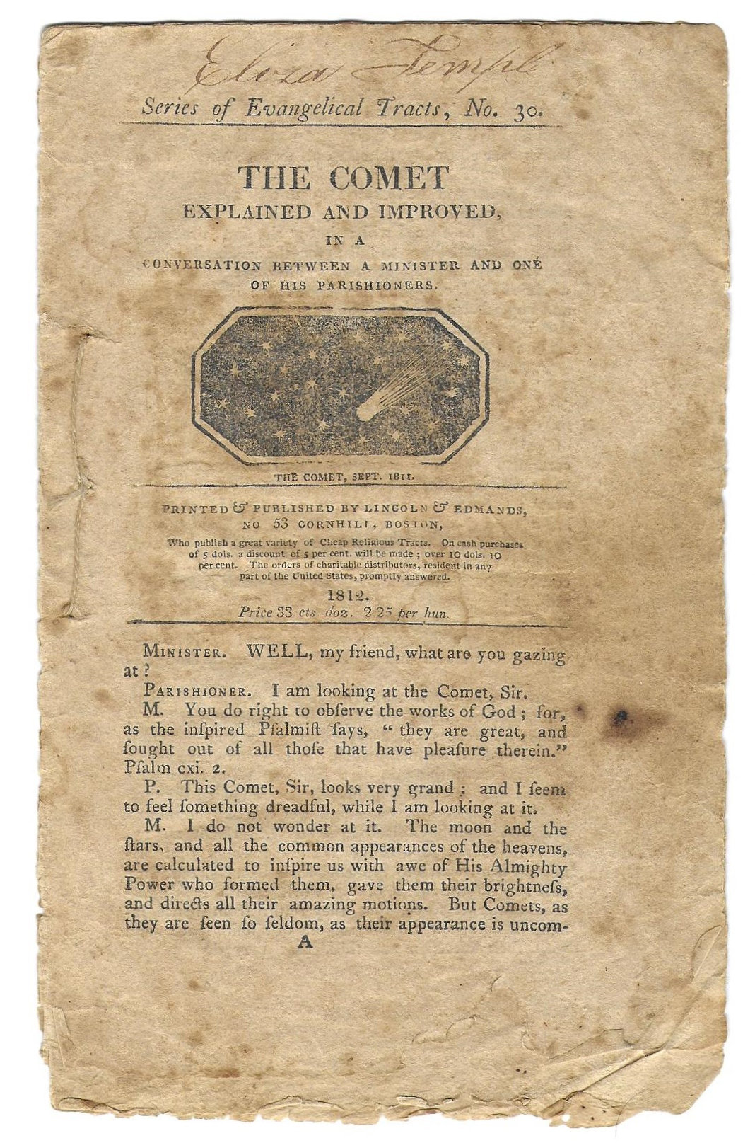 A religious tract on the Great Comet of 1811, printed in Boston
