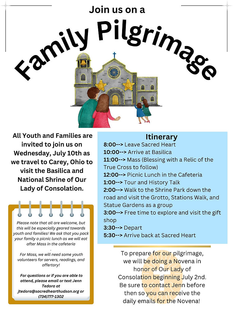 Updated Itinerary for Youth & Pilgrimage Day with Fr. Todd