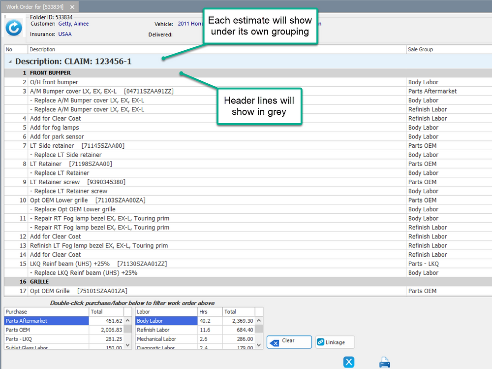 Work Order screen changes