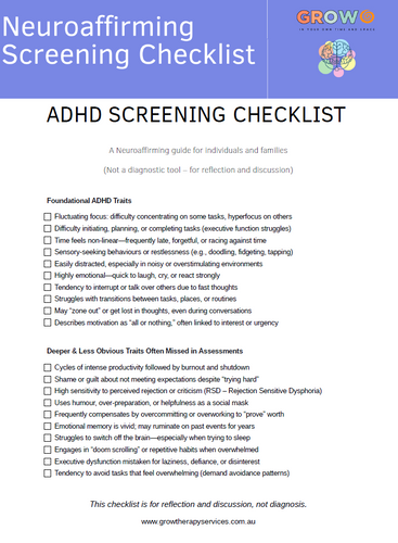 Neuroaffirming Screening Checklist - ADHD | Grow Therapy Service