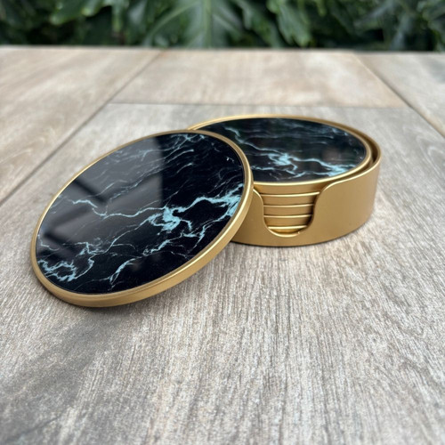 Agate Coaster Set - Black & Gold | Anita