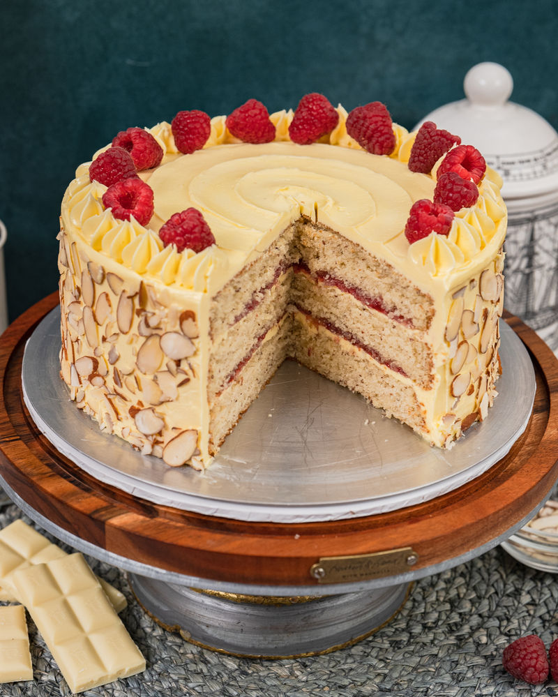 Raspberry Almond White Chocolate Cake