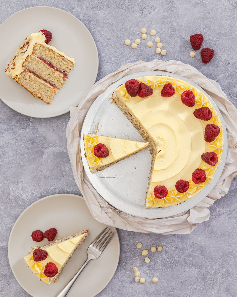 Raspberry Almond White Chocolate Cake