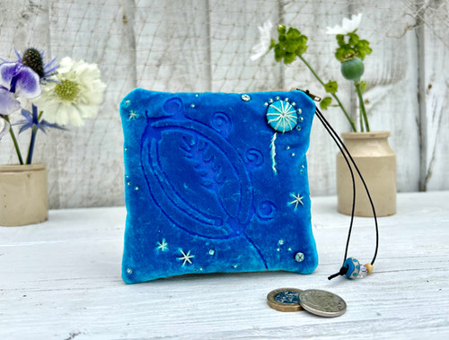 Delphinium Velvet Celeste Purse II | Bespoke leather bags