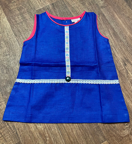1970s Vintage Children's Deadstock Blue Cotton Tunic Top Age 5-6