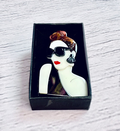 Kitsch Vintage Inspired Glam Girl Acrylic Brooch | My Vintage