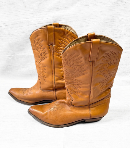 Vintage Boots | Mens Vintage Tan Leather Cowboy Boots UK 11