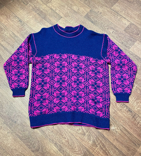 Vintage Jumper | 1980s Vintage Navy & Pink Snowflake Jumper Size 14/16 ...