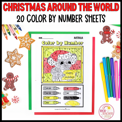 Christmas Around the World Color by Number | Tech Teacher Pto3