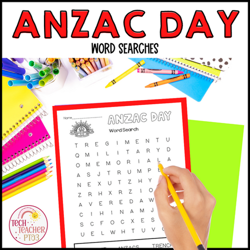 ANZAC Day Word Search | Tech Teacher Pto3