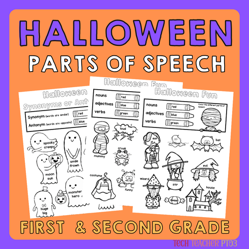 Halloween Parts of Speech Worksheets First Grade and Second Grade ...