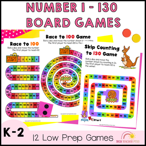 Number Board Games 1 to 130 Kindergarten and First Grade | Tech Teacher ...