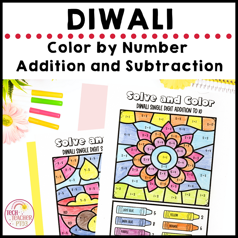 Diwali Colour by Number Addition and Subtraction Festival of Light ...