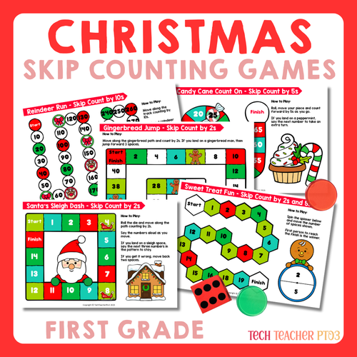 Christmas Skip Counting Board Games Math Centres First Grade | 2s 5s ...