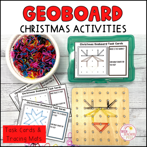Geoboard Activities Christmas Task Cards and Tracing Worksheets | Tech ...