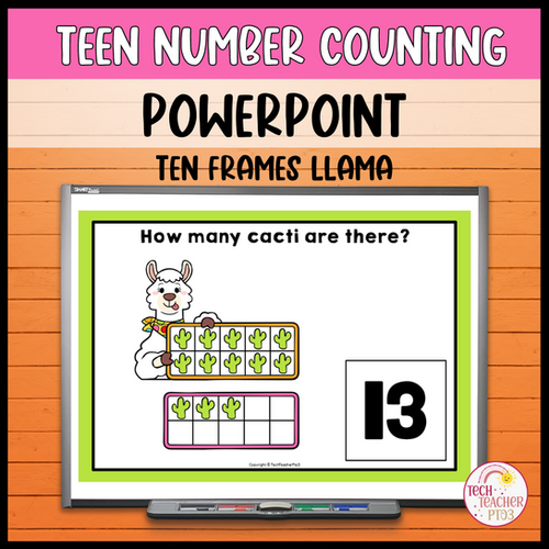 Teen Number PowerPoint Counting Ten Frames Llama | Tech Teacher Pto3