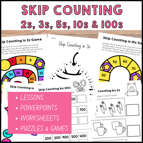 Skip Counting Activities 2, 3, 5, 10 and 100 Worksheets, Lessons and PowerPoints | Tech Teacher Pto3