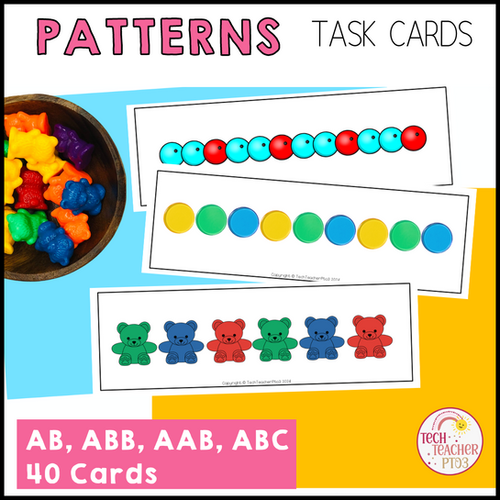 Kindergarten and First Grade Patterning Task Cards | Tech Teacher Pto3