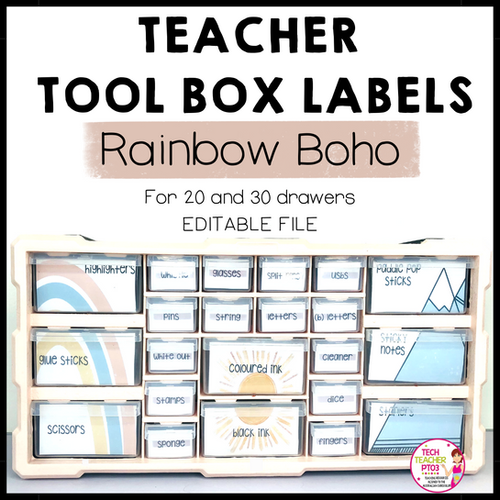 Boho Rainbow Teacher Tool Box Labels Editable | Tech Teacher Pto3