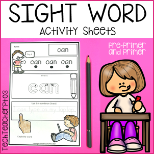 Sight Word Activity Sheets - Pre-Primer and Primer Activities | Tech ...
