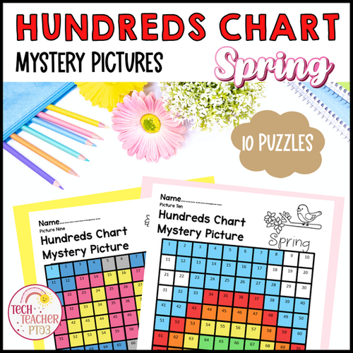Hundreds Chart Mystery Picture Puzzle Spring | Tech Teacher Pto3
