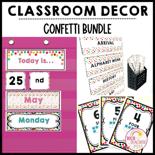Confetti Classroom Decor Theme Bundle | Tech Teacher Pto3