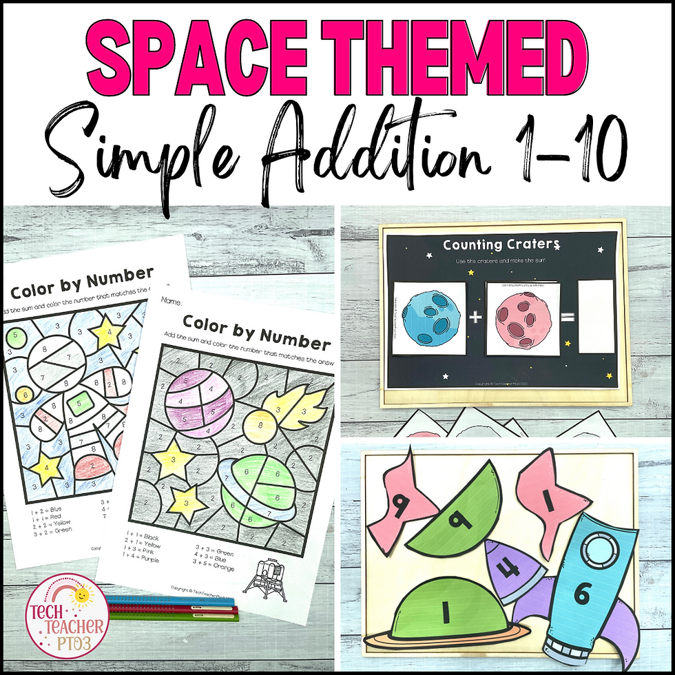 Space Themed Simple Addition Math Centre Activities and Worksheets ...