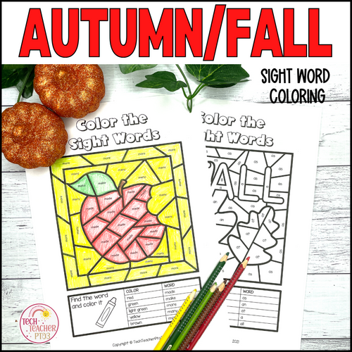 Autumn Fall Sight Word Coloring Activities No Prep | Tech Teacher Pto3
