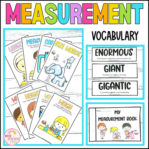 Measurement Vocabulary Cards Posters and Student Flipbook | Tech ...