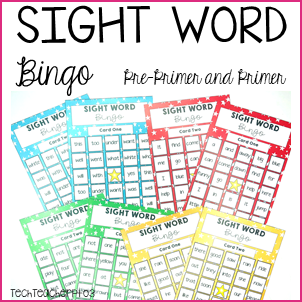Sight Word Bingo Cards - Pre-Primer and Primer Activities | Tech ...