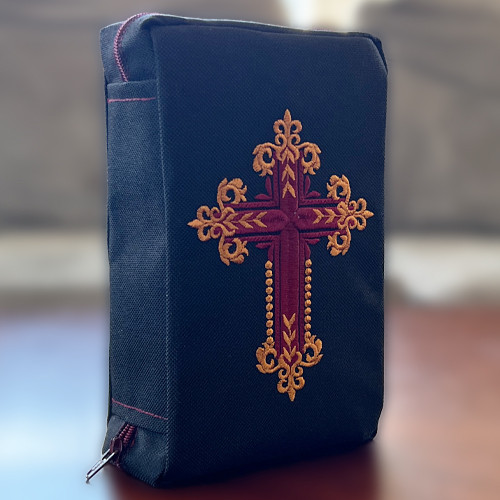 Embroidered Canvas Missal Cover - Maroon and Gold Cross ...