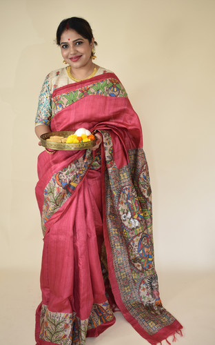 Apraudha : Nav Durga handpainted Madhubani Tussar silk saree with 9 ...