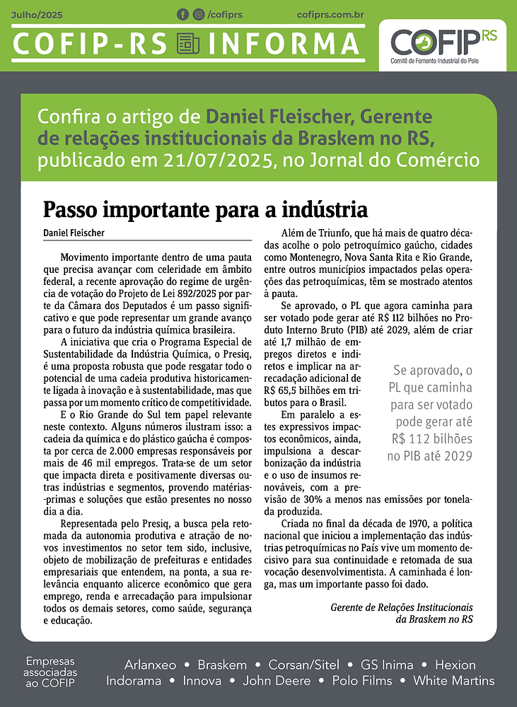 Informativo Cofip - Passo Importante para a Indústria