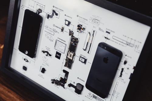 Disassembled iPhone 5 Art With Frame | FunBoxDesign