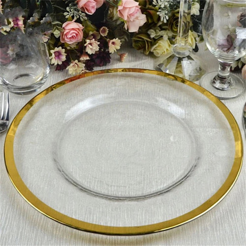 Gold rim Glass charger plates (pack of 8) | Admire's Furnishings