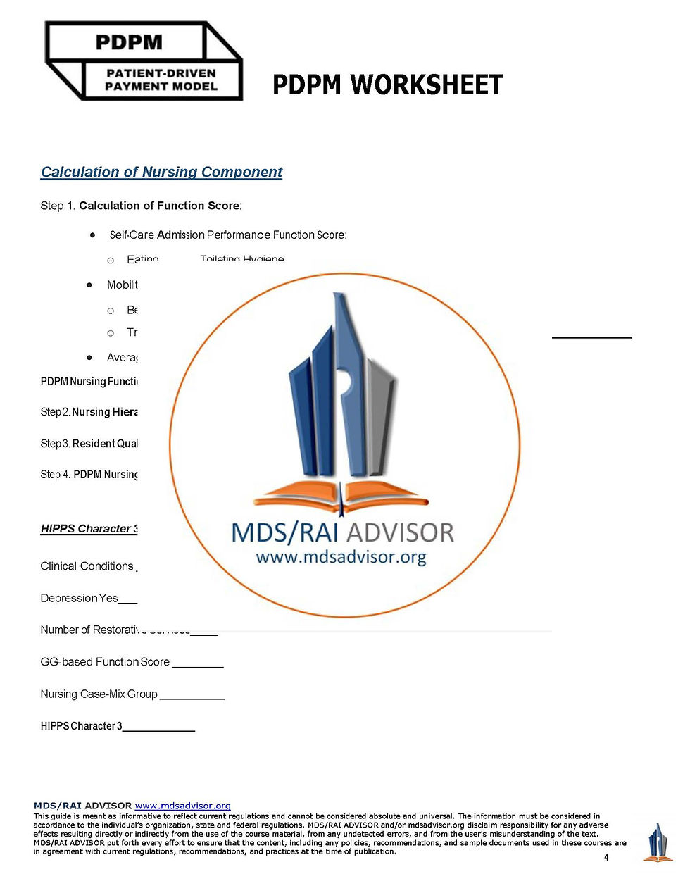 FY2026 PDPM Worksheet Guide: Form to Calculate the 5 PDPM Components ...