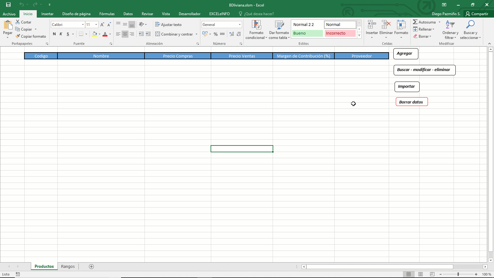 Base de datos en Excel y Access super ligera