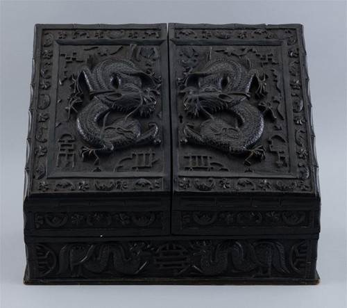 Chinese Carved Wooden Slant-Lid Letter Box | Azumaya Art Gallery