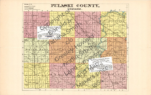 Antique 1908 Map of Pulaski County, Indiana, by Rand McNally & Co ...