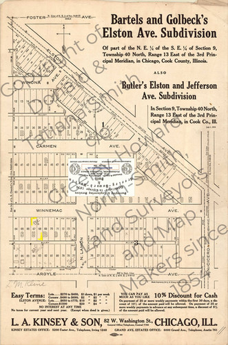 Chicago Antique 1915 Advert Map of Jefferson Park: Elston Ave SUB ...