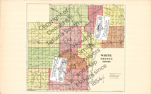 Antique 1908 Map of White County, Indiana, by Rand McNally & Co. | Surveyor