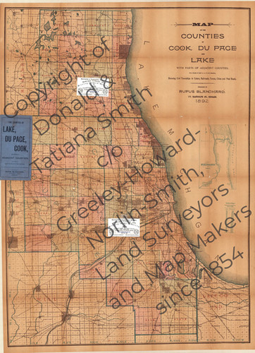 Chicagoland Antique 1892 Map of Cook, DuPage & Lake Counties, IL, in ...